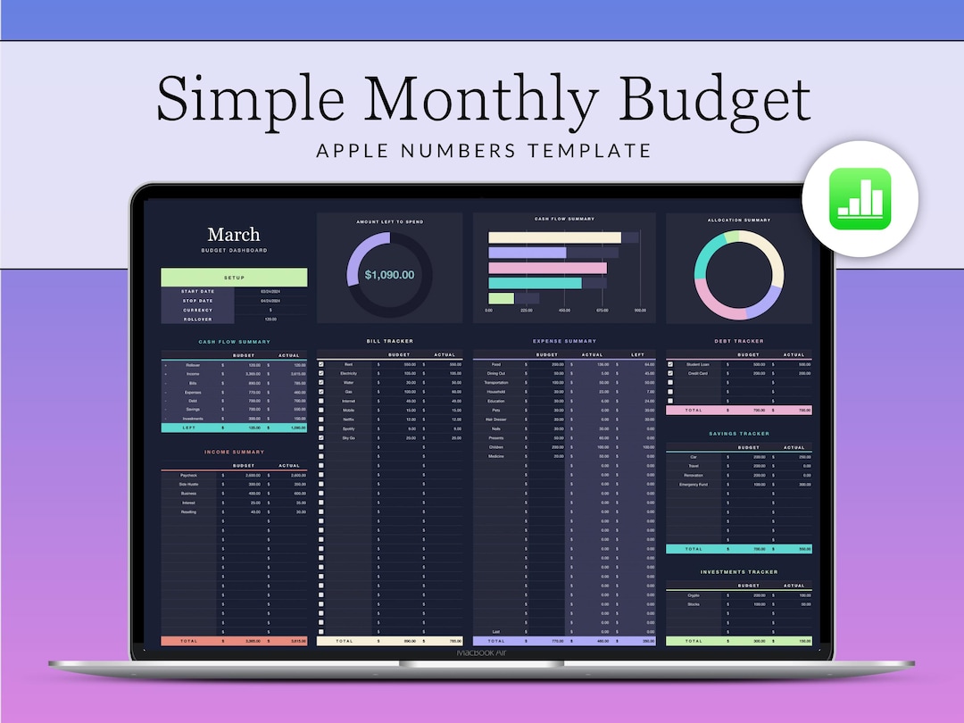 Apple Numbers Budget Template for Mac, iPad and Iphone, Income and ...