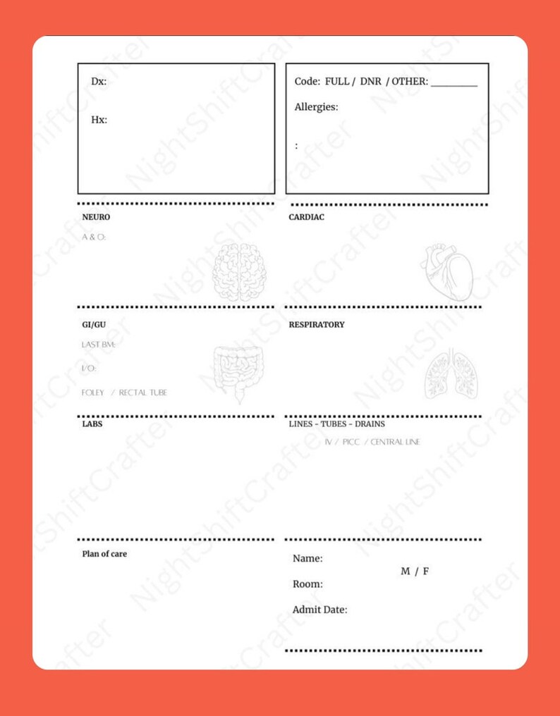 Nursing Report Sheet Digital Download - Etsy