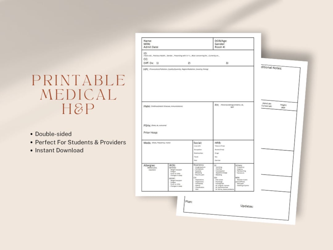 Medical H&P, Digital Download, Printable - Etsy