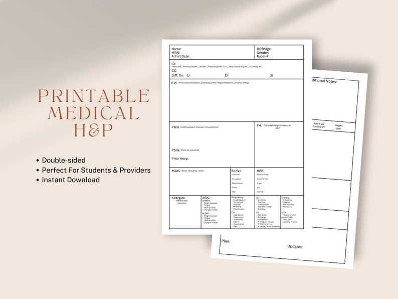 Medical H&P, Digital Download, Printable - Etsy