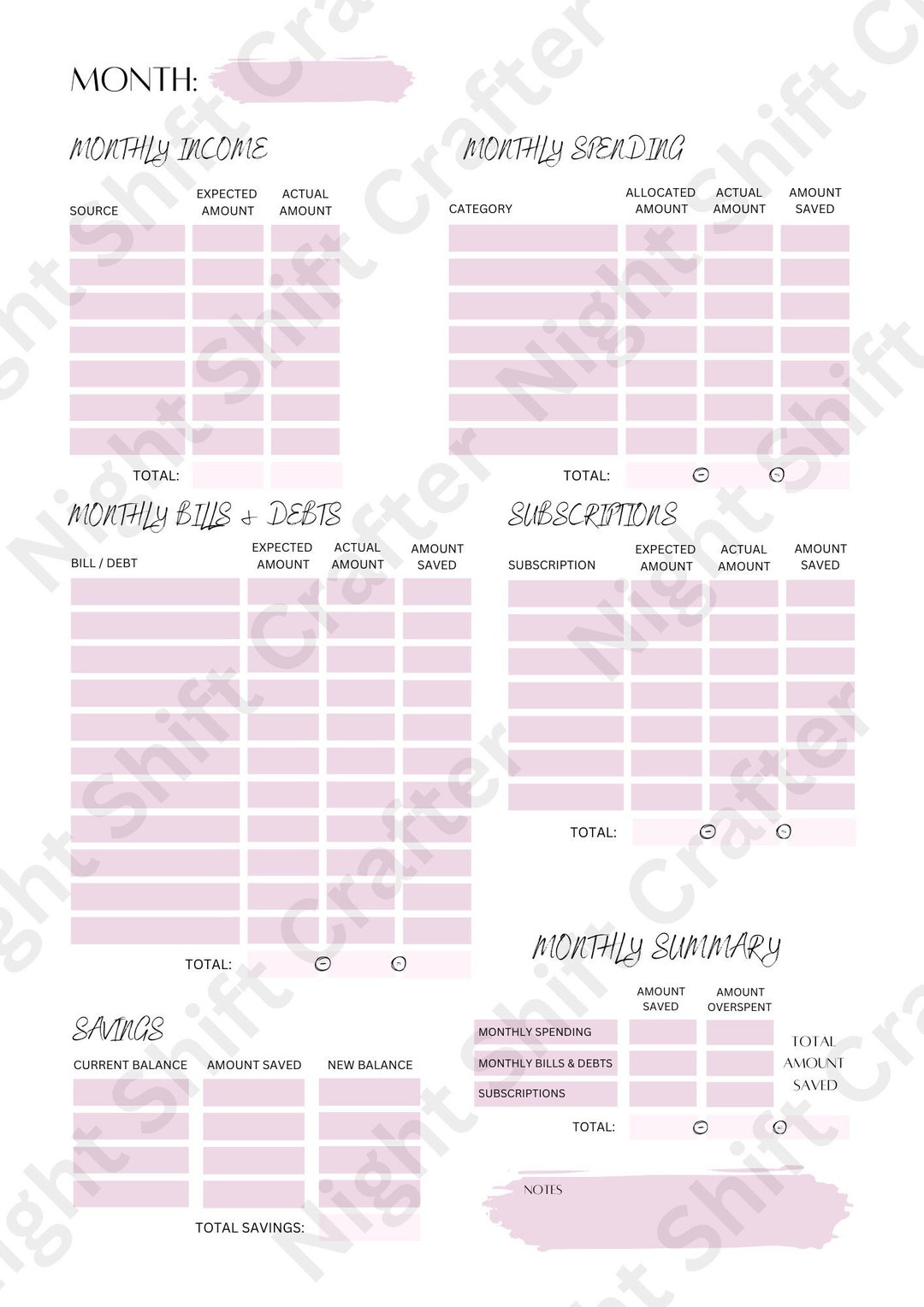 Monthly Budget Worksheet- Digital Download - Etsy