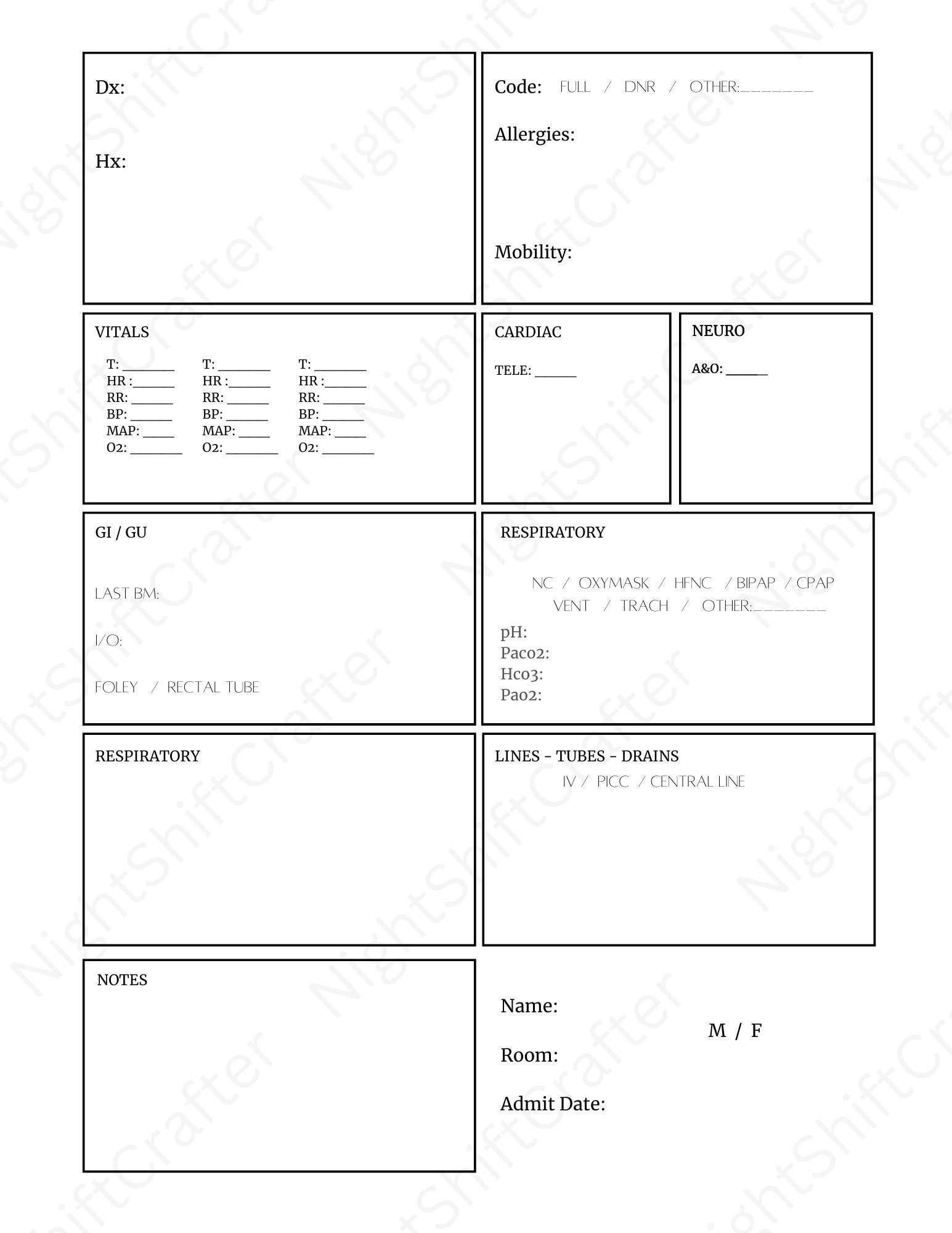 Nursing Report Sheet Digital Download - Etsy