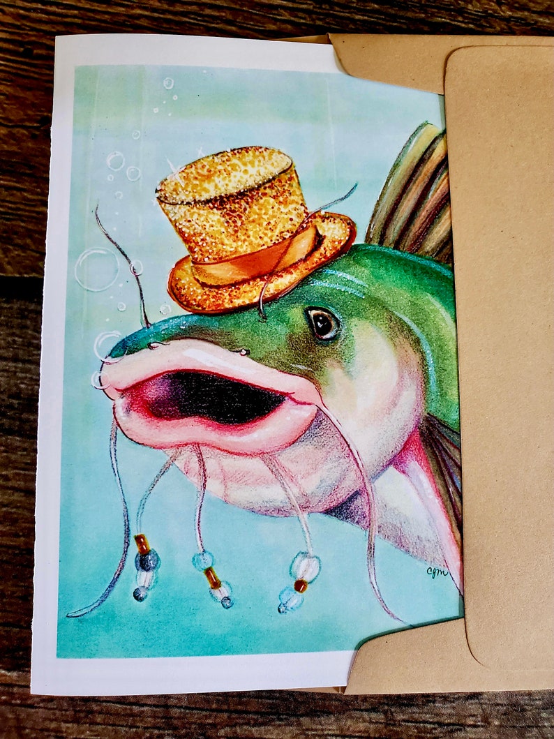 Party Catfish Blank Greeting Card - Etsy
