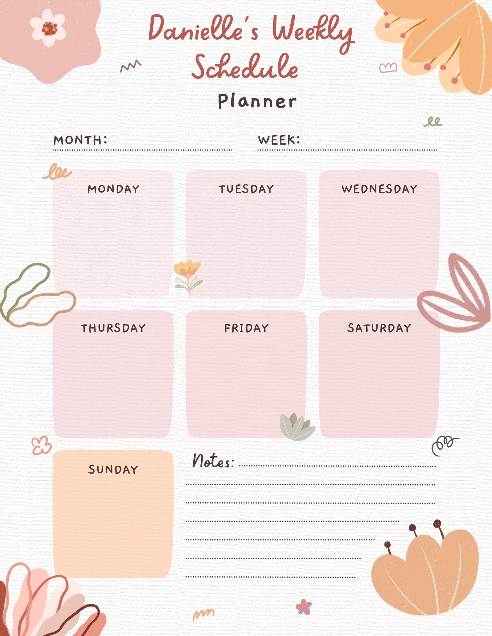 Personal Weekly Planner, Online Planner, Customizable, Pastel Flowers ...