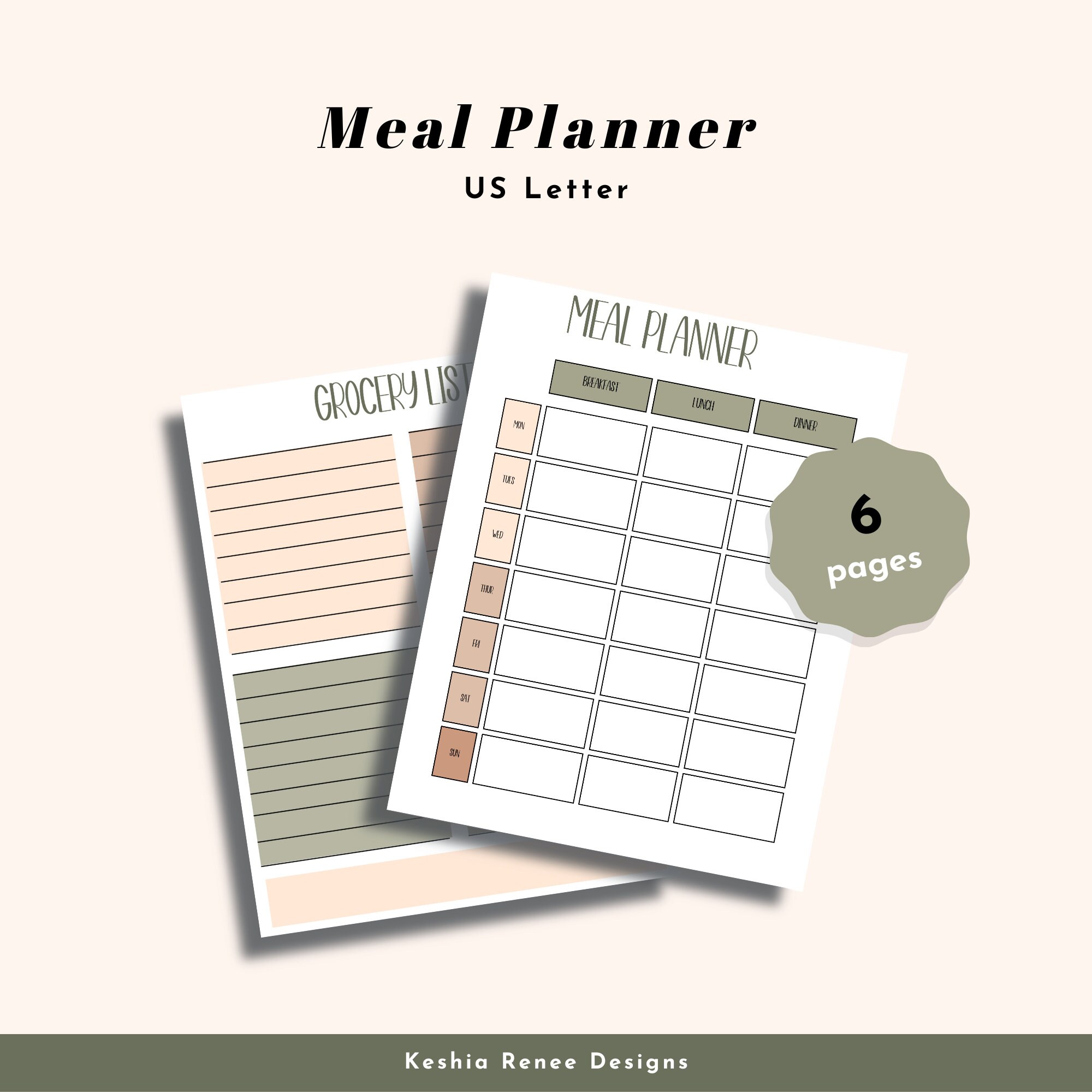 Minimalist Meal Planner Printables | Weekly Meal Planner | Monthly Meal ...