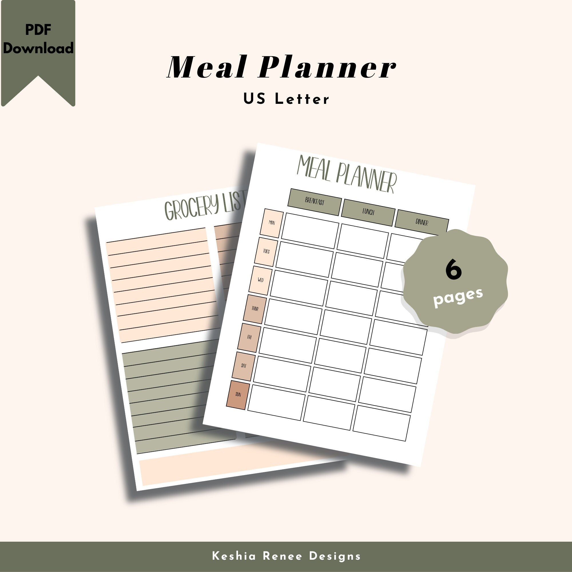 Minimalist Meal Planner Printables | Weekly Meal Planner | Monthly Meal ...