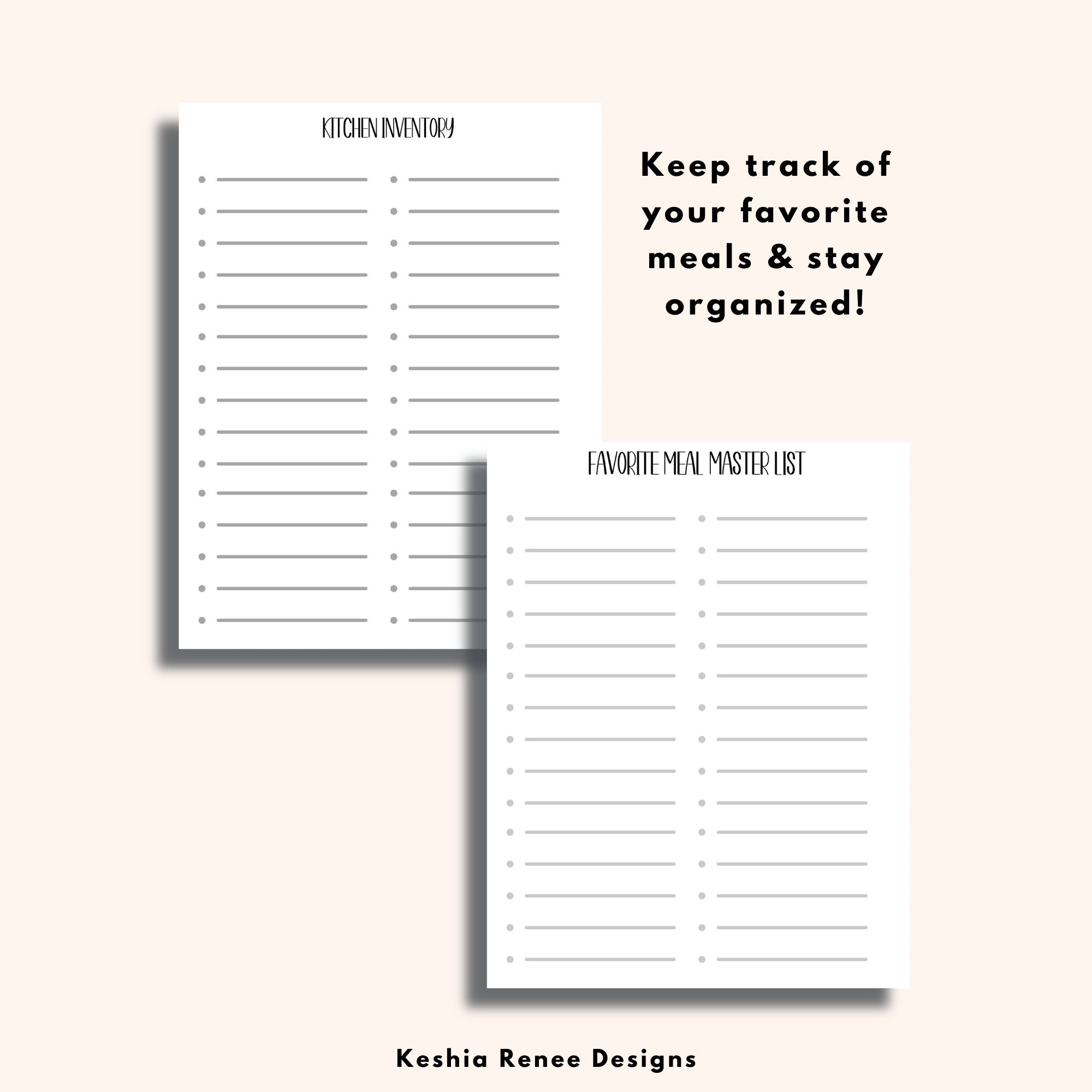 Minimalist Meal Planner Printables | Weekly Meal Planner | Monthly Meal ...