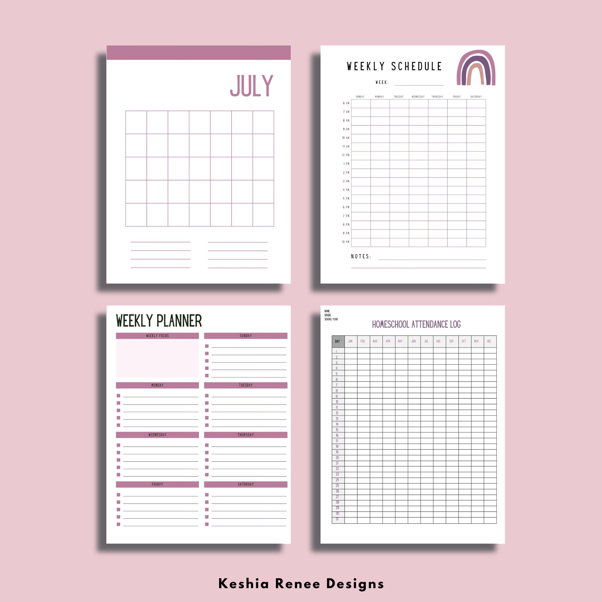 Boho Rainbow Homeschool Planner Printable | Undated Homeschool Planner ...