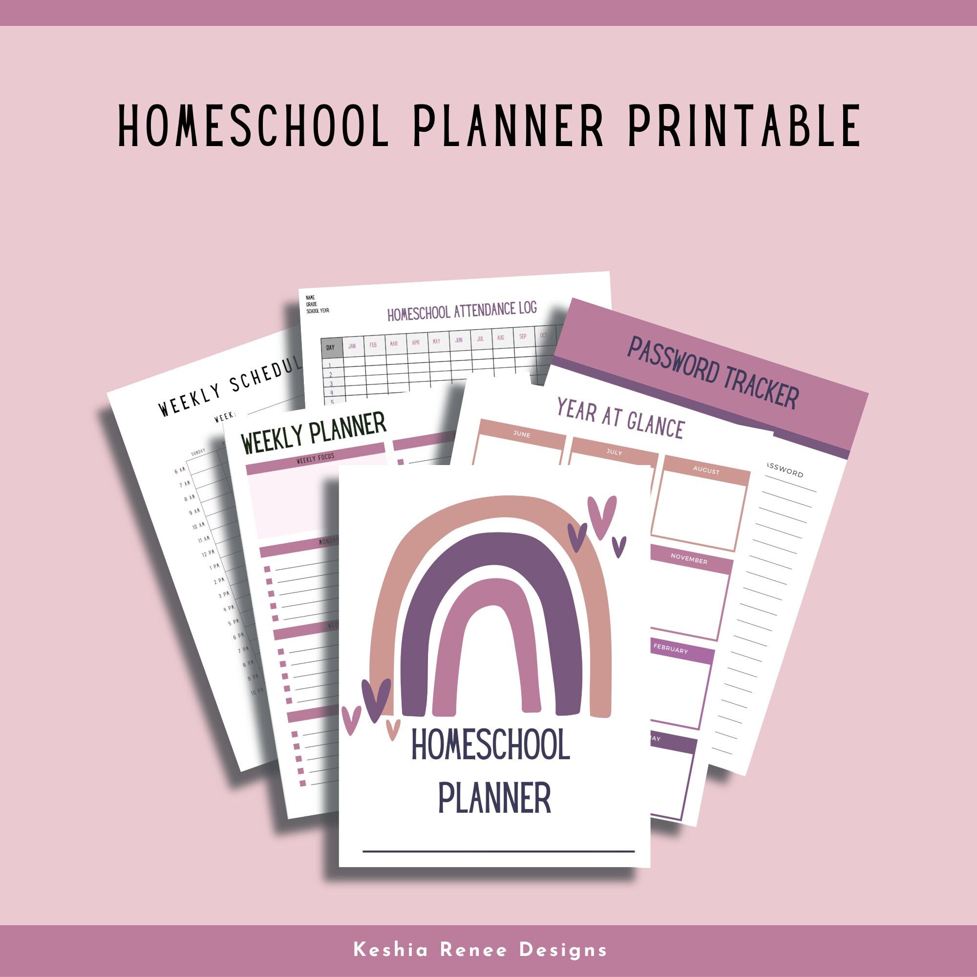Boho Rainbow Homeschool Planner Printable | Undated Homeschool Planner ...