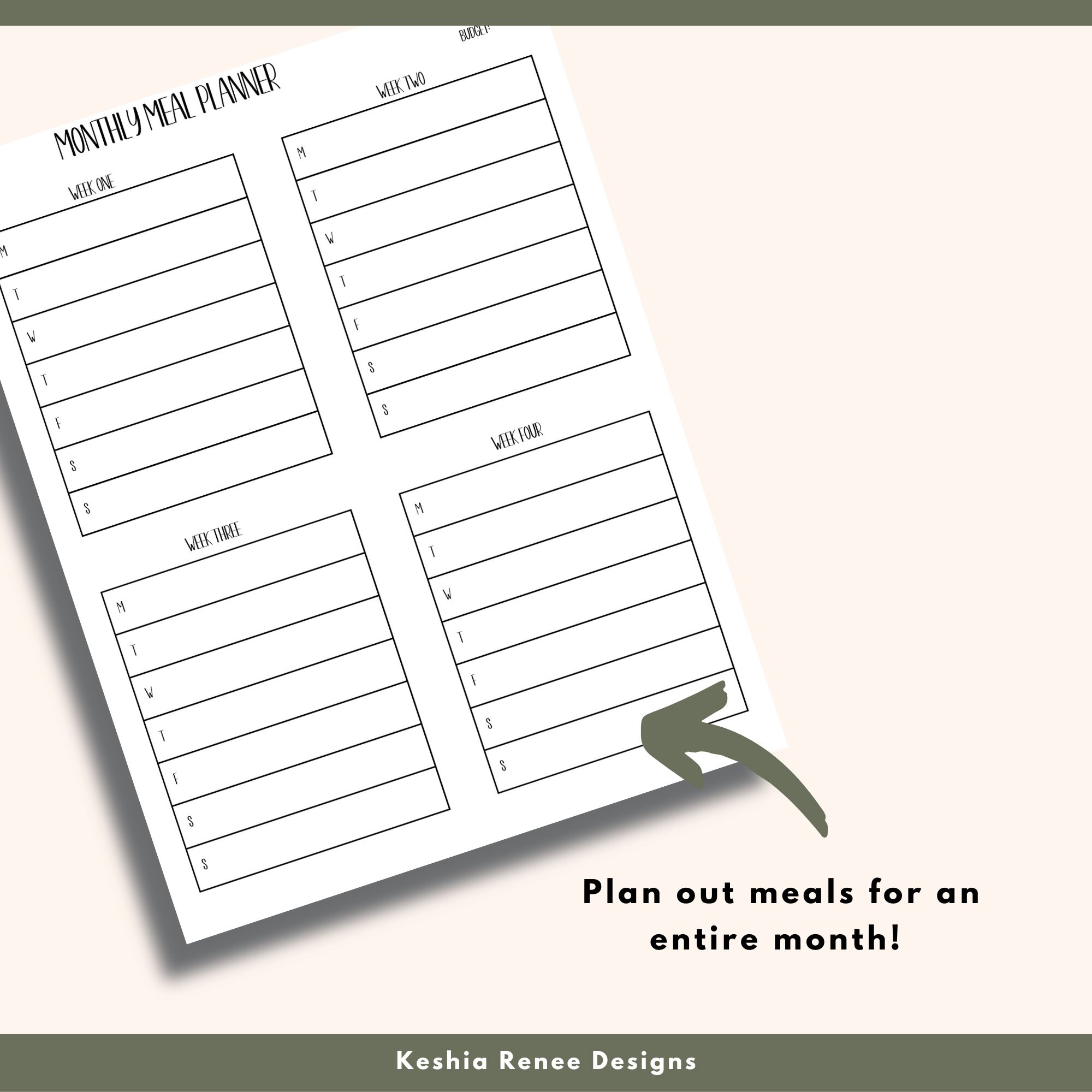 Minimalist Meal Planner Printables | Weekly Meal Planner | Monthly Meal Planner | Easy Meal Plan ...