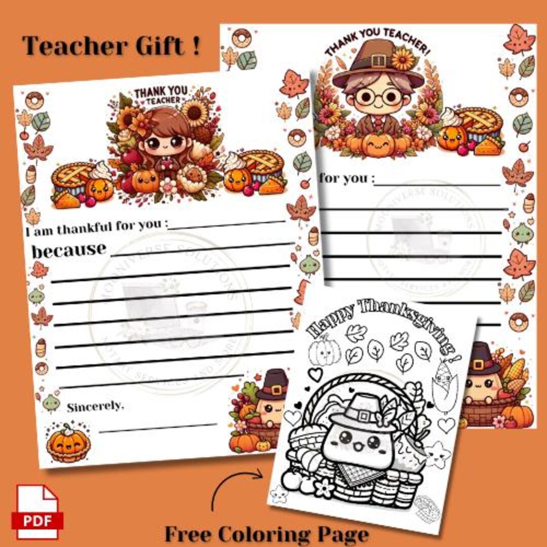 Thanksgiving Teacher Card / Thankful for Teacher Note / Student Teacher ...