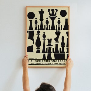 Retro Chess Poster Vintage German Poster Monochrome Wall Art Prints ...