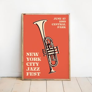 New York City Jazz Fest 1989 Poster - Retro Central Park Music Event Print - Classic Trumpet ...