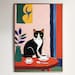 Colorful Modern Art Cat Poster, Whimsical Feline With Coffee Cup ...