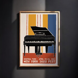 1997 New York Jazz Fest Vintage Poster, Central Park Music Event Collectible, Retro Piano Wall ...