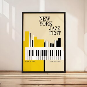 1998 New York Jazz Fest Poster, Central Park Music Event Artwork, Unique Piano Cityscape Design ...