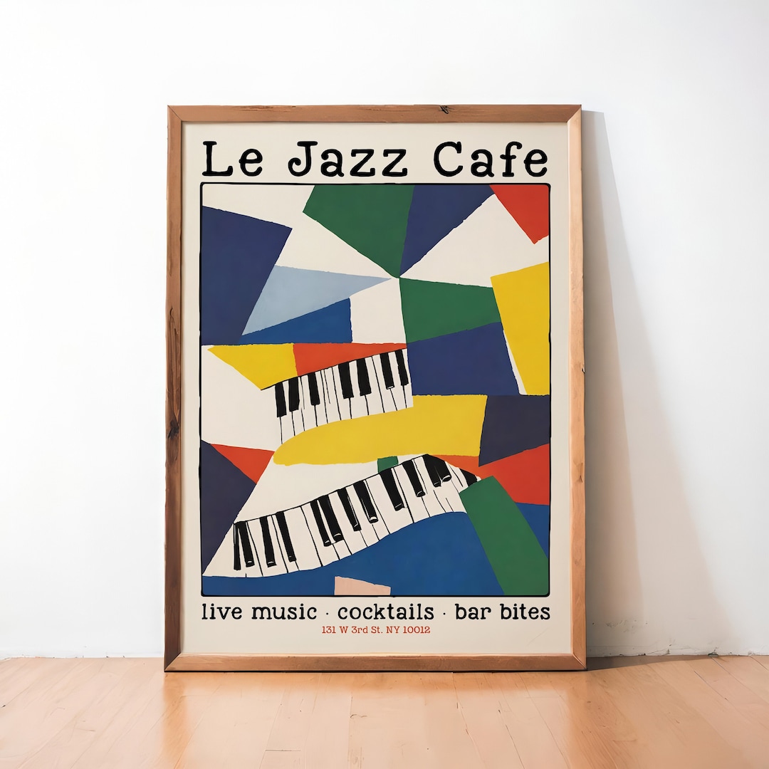 Le Jazz Cafe Vintage Poster - Colorful Geometric Print With Piano Keys ...
