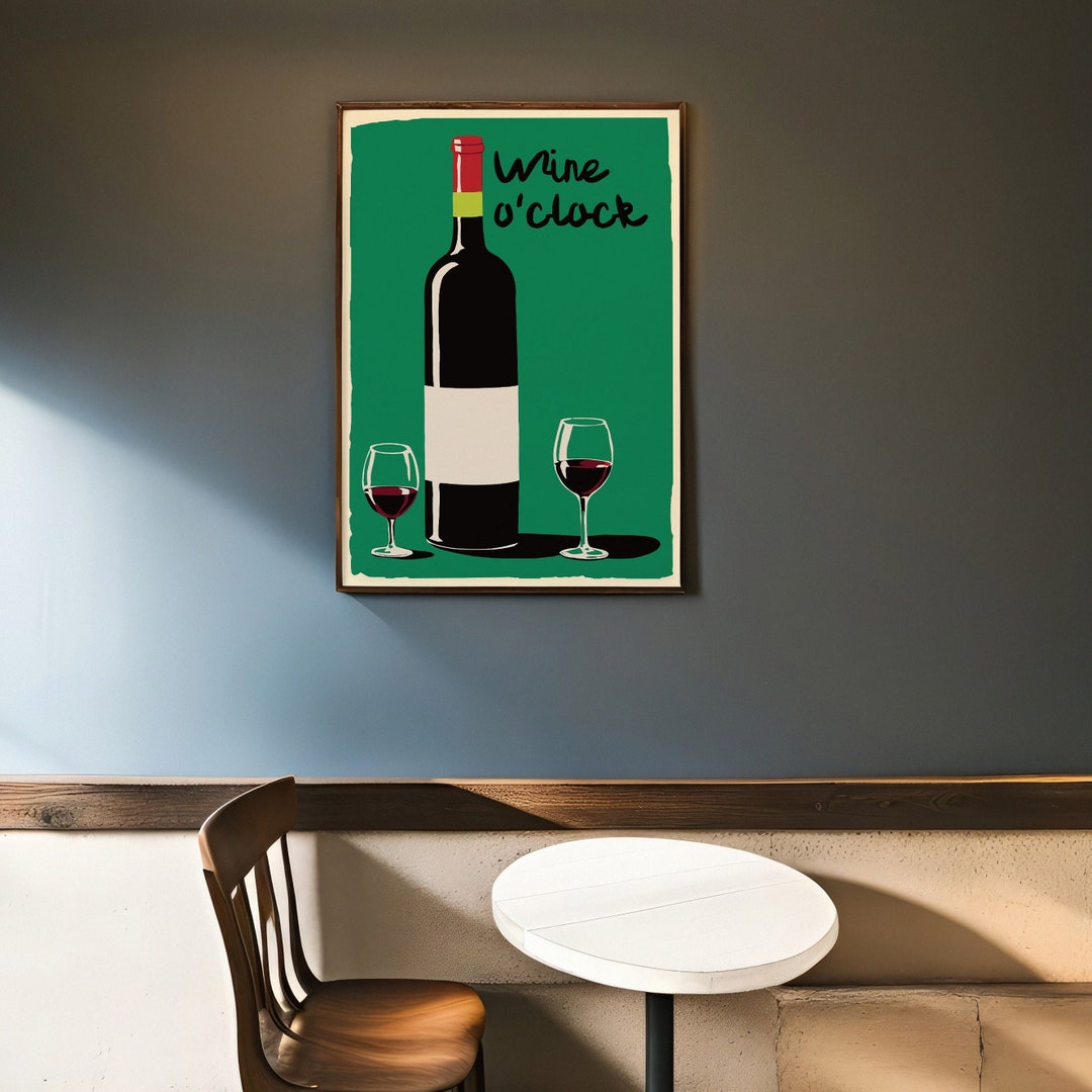 Wine Oclock Poster Quirky Art Print For Wine Nerds Modern Wall Decor For Kitchen Or Dining