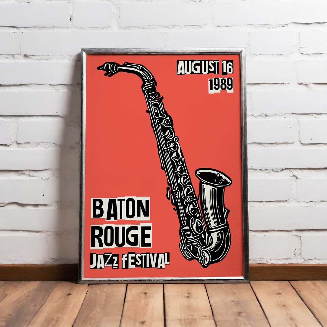 1989 Baton Rouge Jazz Festival Poster Retro Saxophone Music Event Wall ...