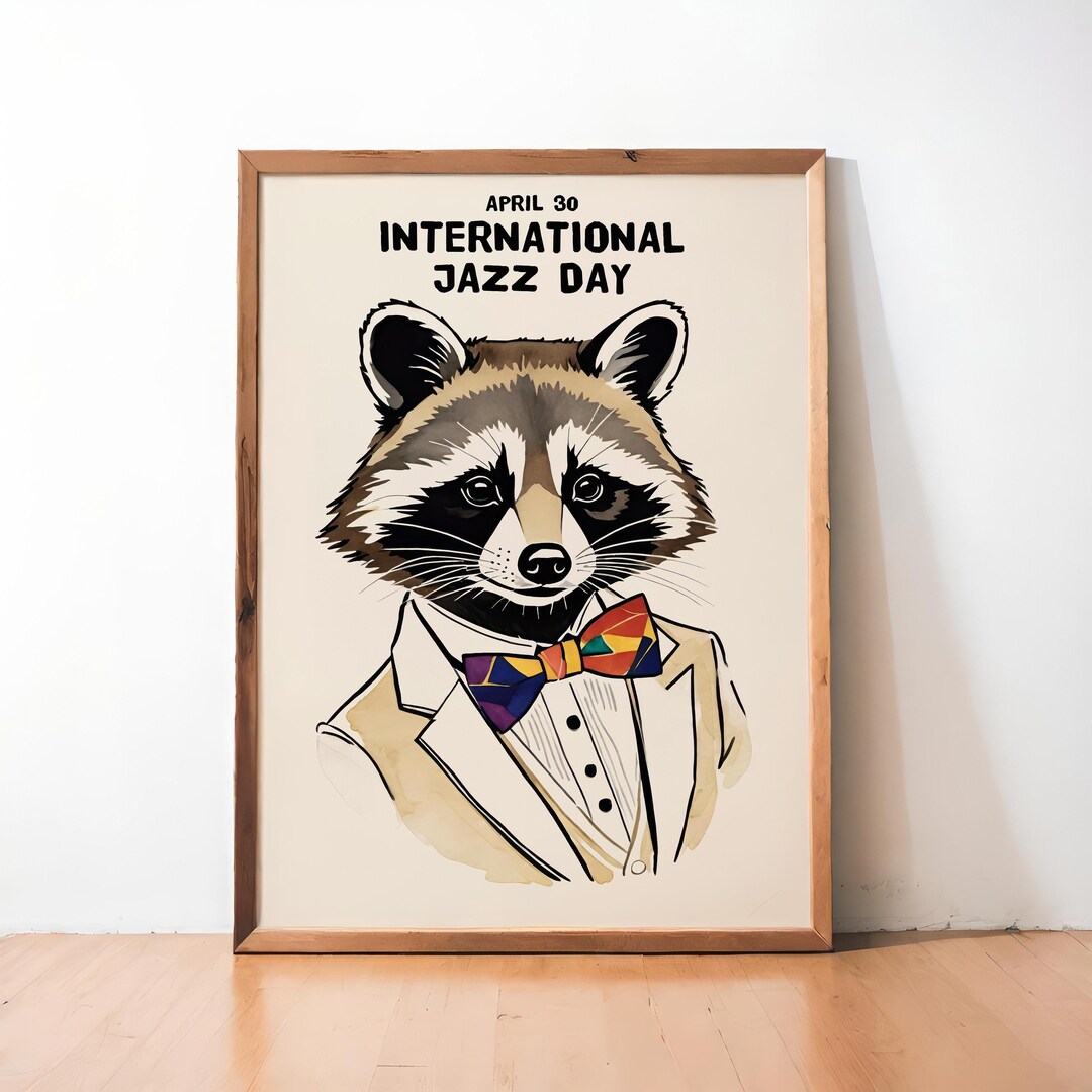Jazzy Raccoon Poster - International Jazz Day April 30 Wall Art - Music Lover Gift - Colorful ...