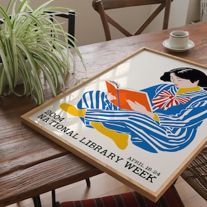 2004 National Library Week Poster - Retro Reading Illustration - Book ...