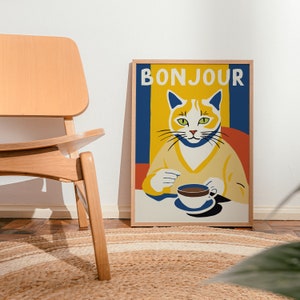 Bonjour Cat Poster Vibrant French-inspired Artwork With Stylish Cat ...