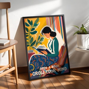 Open a Book - Grow Your Mind. Motivational Poster, Inspirational Gift ...
