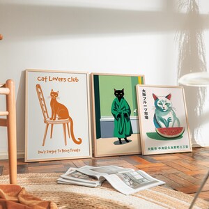 Cat Lovers Club Poster | Orange Retro Mid-century Modern Cat Wall Art ...