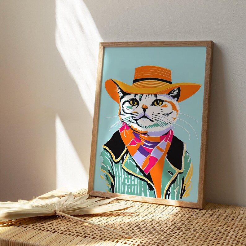 Cowboy Cat Poster Retro Country Music Wall Art Cowboy Girl - Etsy