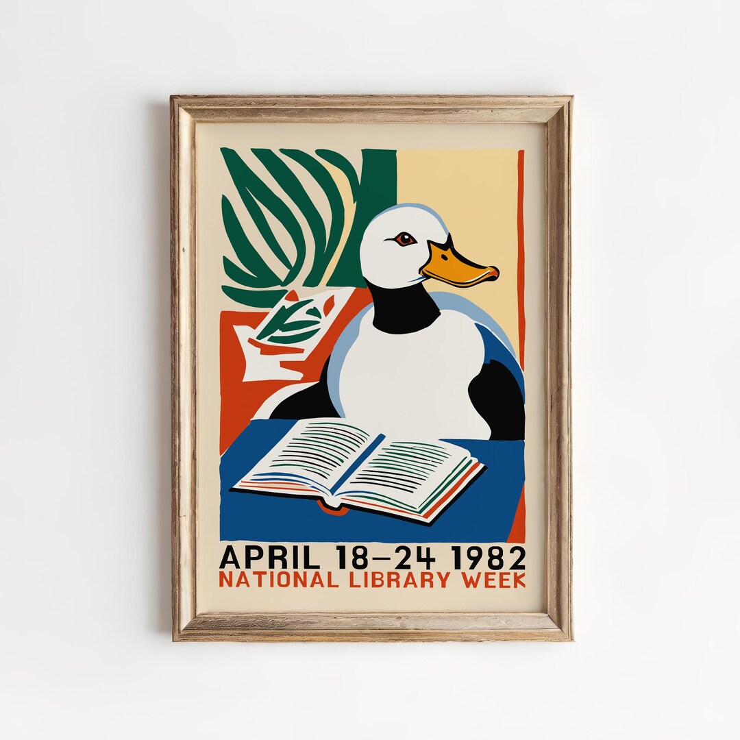 1982 National Library Week Poster: Retro Duck Reading Art Print - Etsy