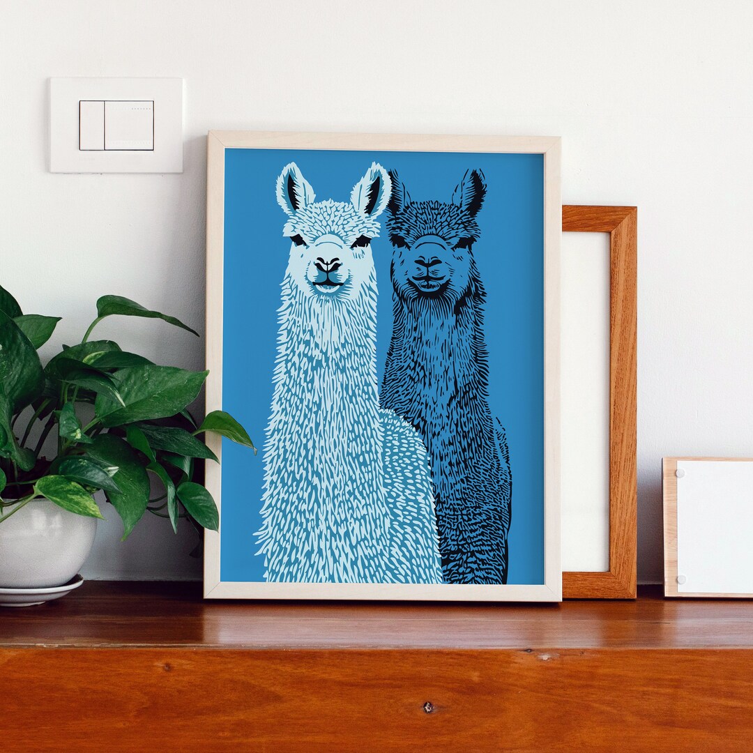 Alpaca Linocut Poster Giclee Reproduction Llama Art Print, Funny Animal ...