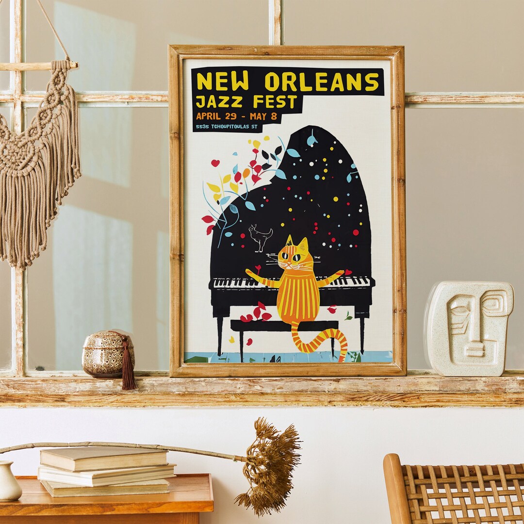 New Orleans Jazz Fest Poster Cat Print Music Concert Giclee - Etsy