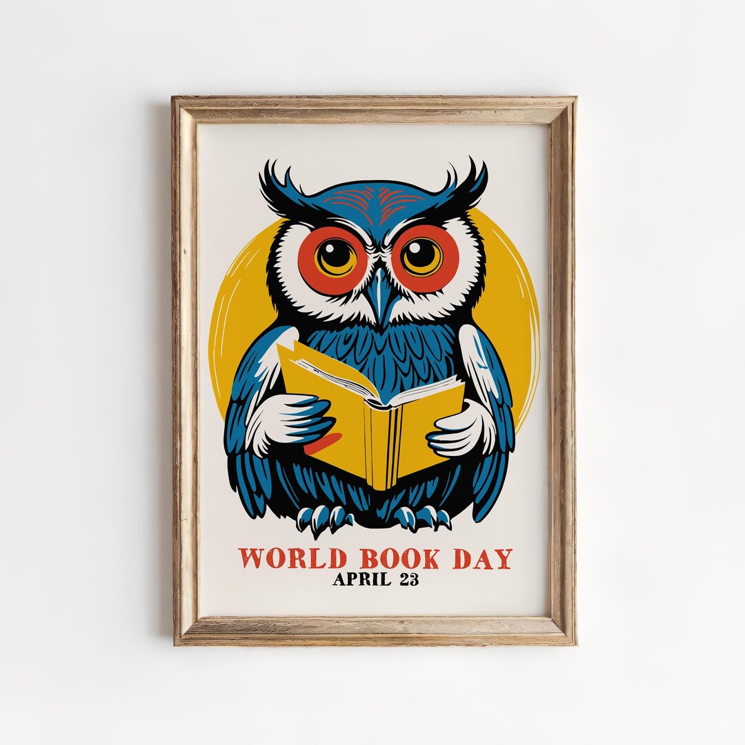 World Book Day Poster - Owl Reading Educational Wall Art - Book Lover ...