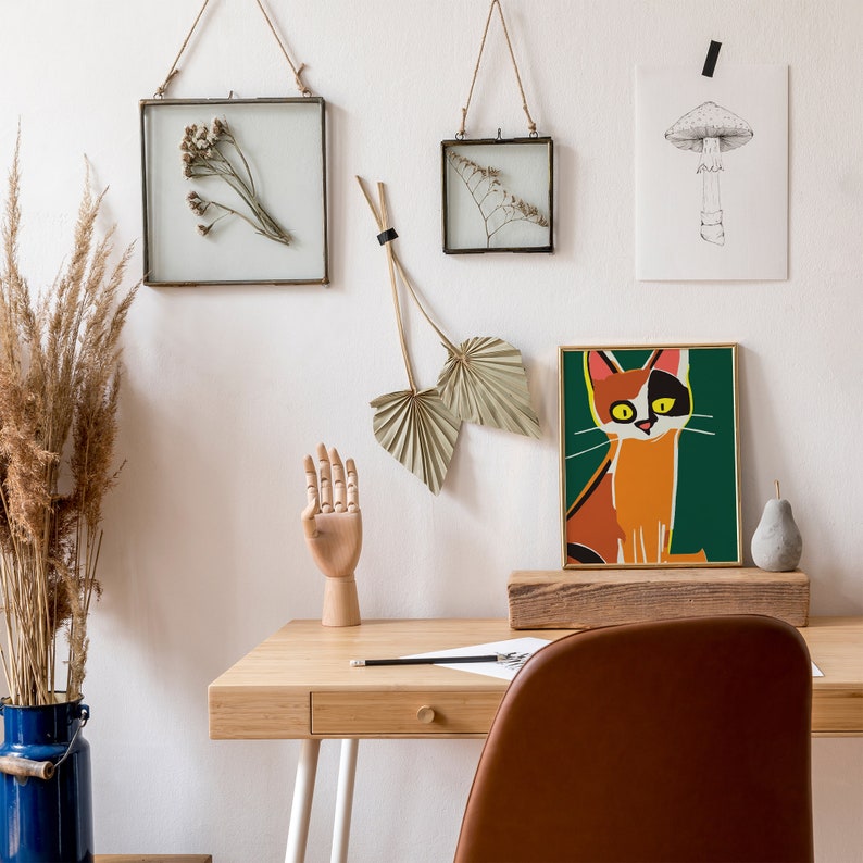 Illustrated Cat Poster Mid Century Modern Cat Art Print - Etsy