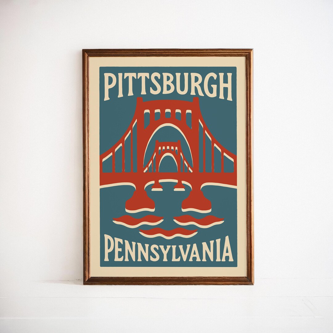 Pittsburgh Pennsylvania Bridge Art Print – Retro Vintage Travel Poster ...