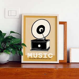 Gramophone Artwork Poster Music Quote Art Print Retro Vintage Music Art ...
