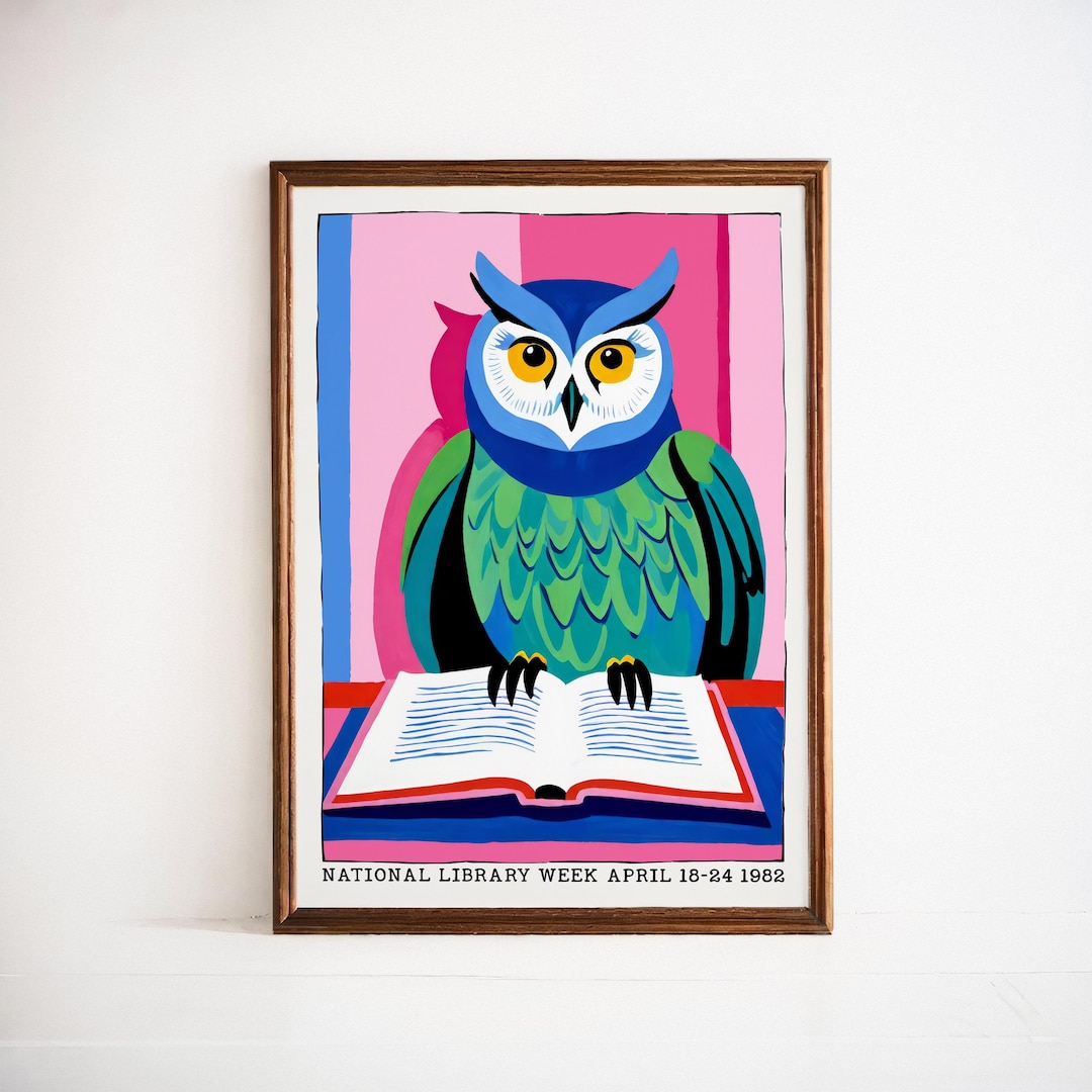 1982 National Library Week Poster: Colorful Owl Reading Art - Etsy