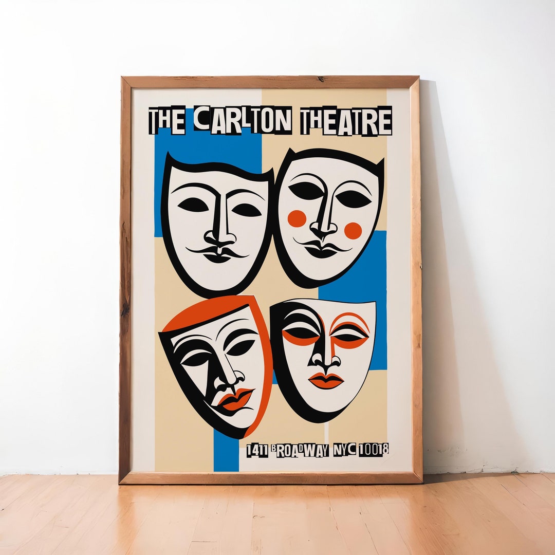 Retro Art Deco Theatre Poster - the Carlton Theatre Mask Design ...
