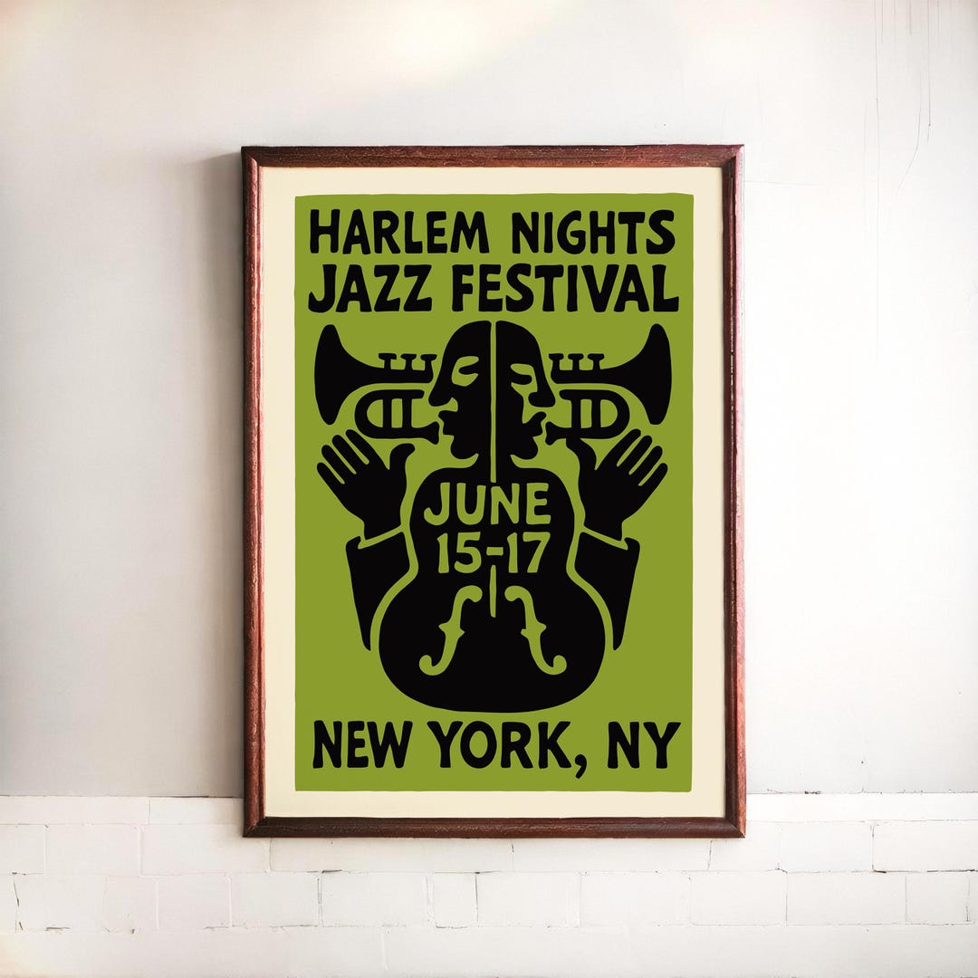 Harlem Nights Jazz Festival Poster - Vintage Music Print New York Retro ...