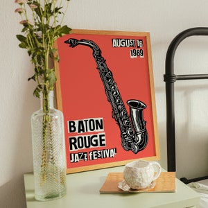 1989 Baton Rouge Jazz Festival Poster Retro Saxophone Music Event Wall ...