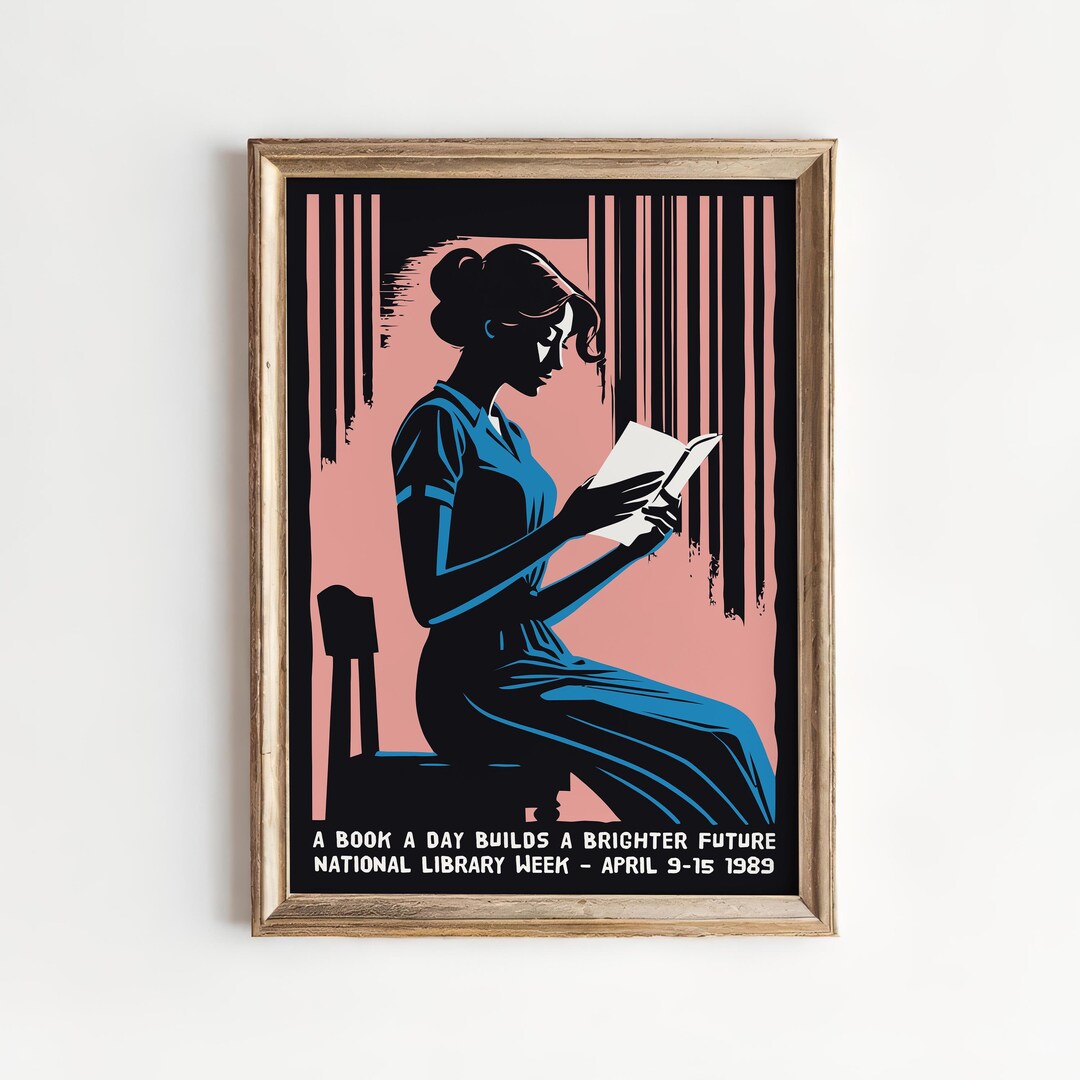 National Library Week Poster: Retro Reading Art Print (1989) - Etsy