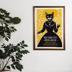 New York City Opera House Poster - 1984 - Retro Cat Opera Singer Art ...