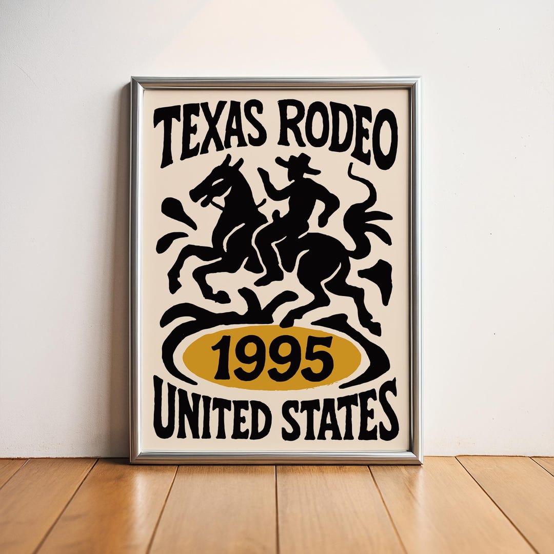 Texas Rodeo Poster - Western Wall Art, 1995 Print, Cowboy Decor - Large ...