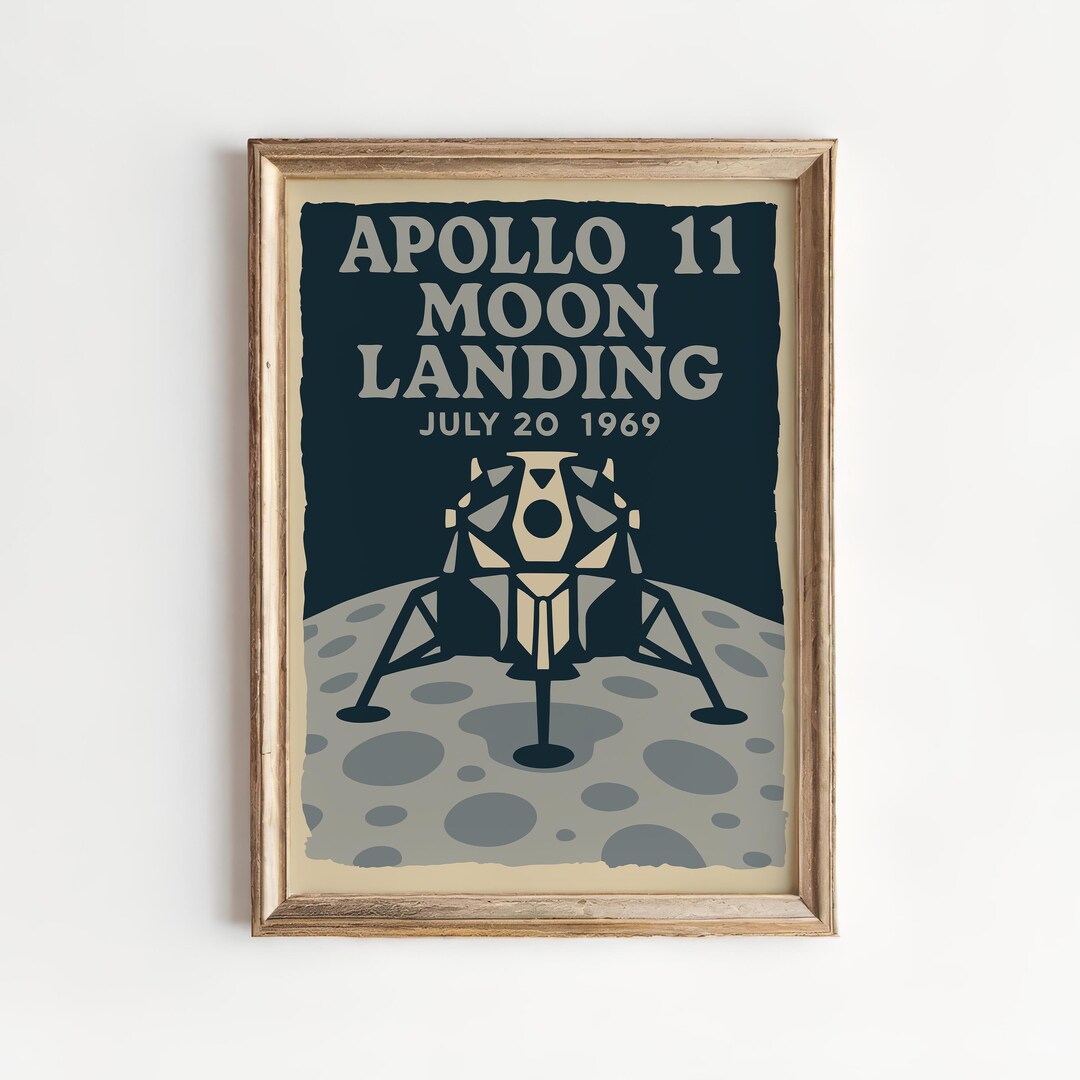 Apollo 11 Moon Landing Poster 1969 – Retro NASA Space Art Print, Lunar ...