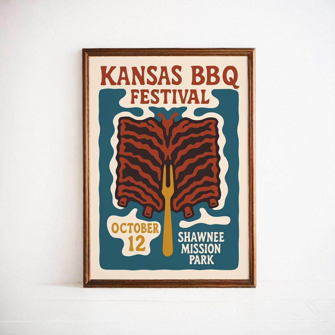 Kansas BBQ Festival Poster: Retro Ribs Art Print, Foodie Kitchen Decor ...