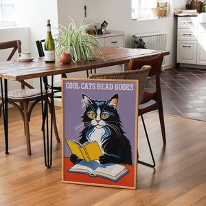 Cool Cats Read Books POSTER - Whimsical Wall Art, Vibrant Literary ...