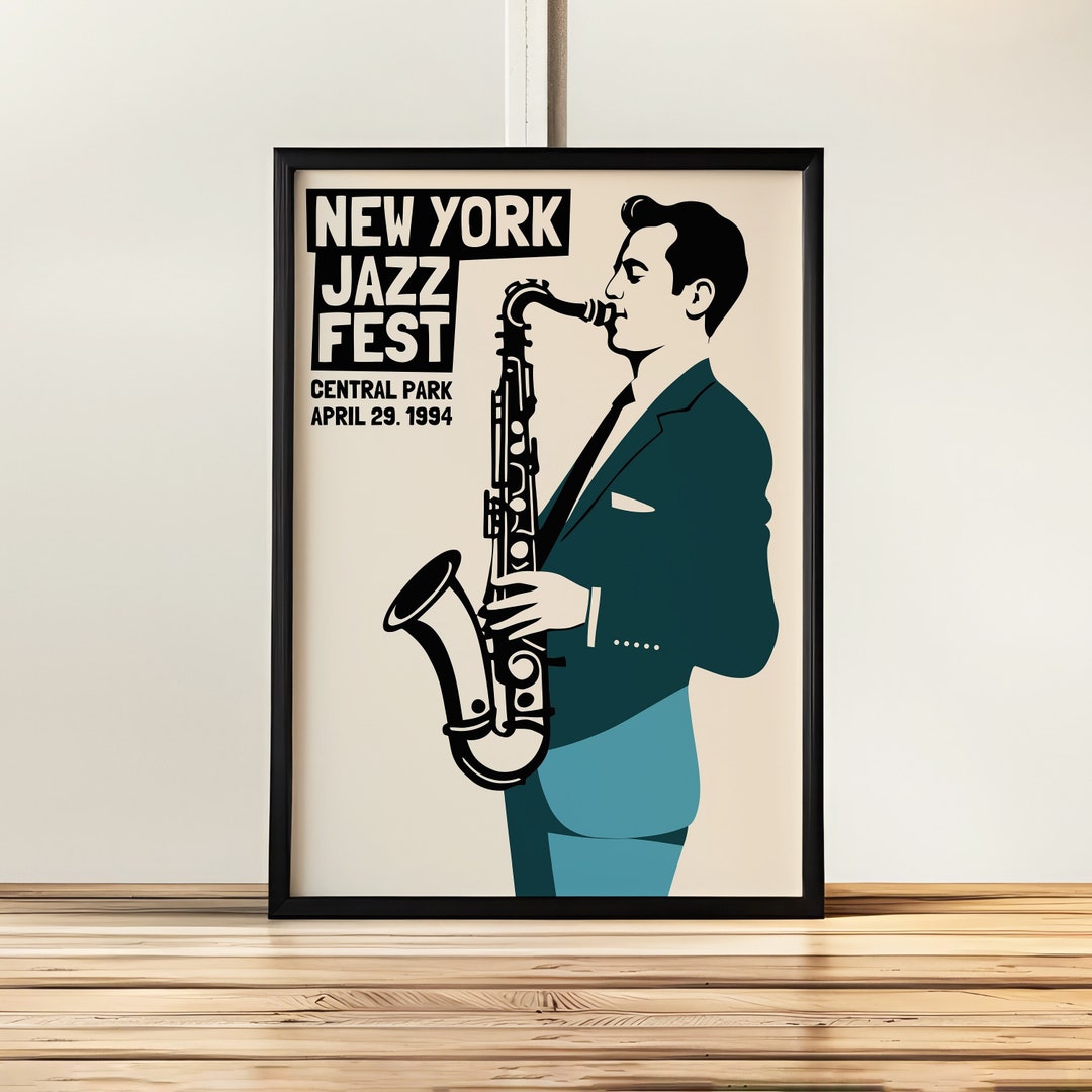 New York Jazz Fest 1994 Poster, Central Park Event Artwork, Retro Music ...