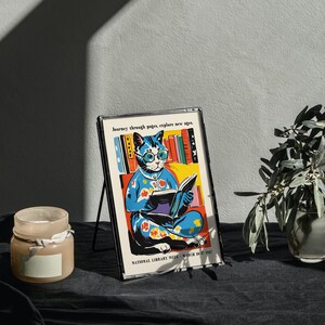 1987 National Library Week Poster: Colorful Cat Reading, Mid-century ...