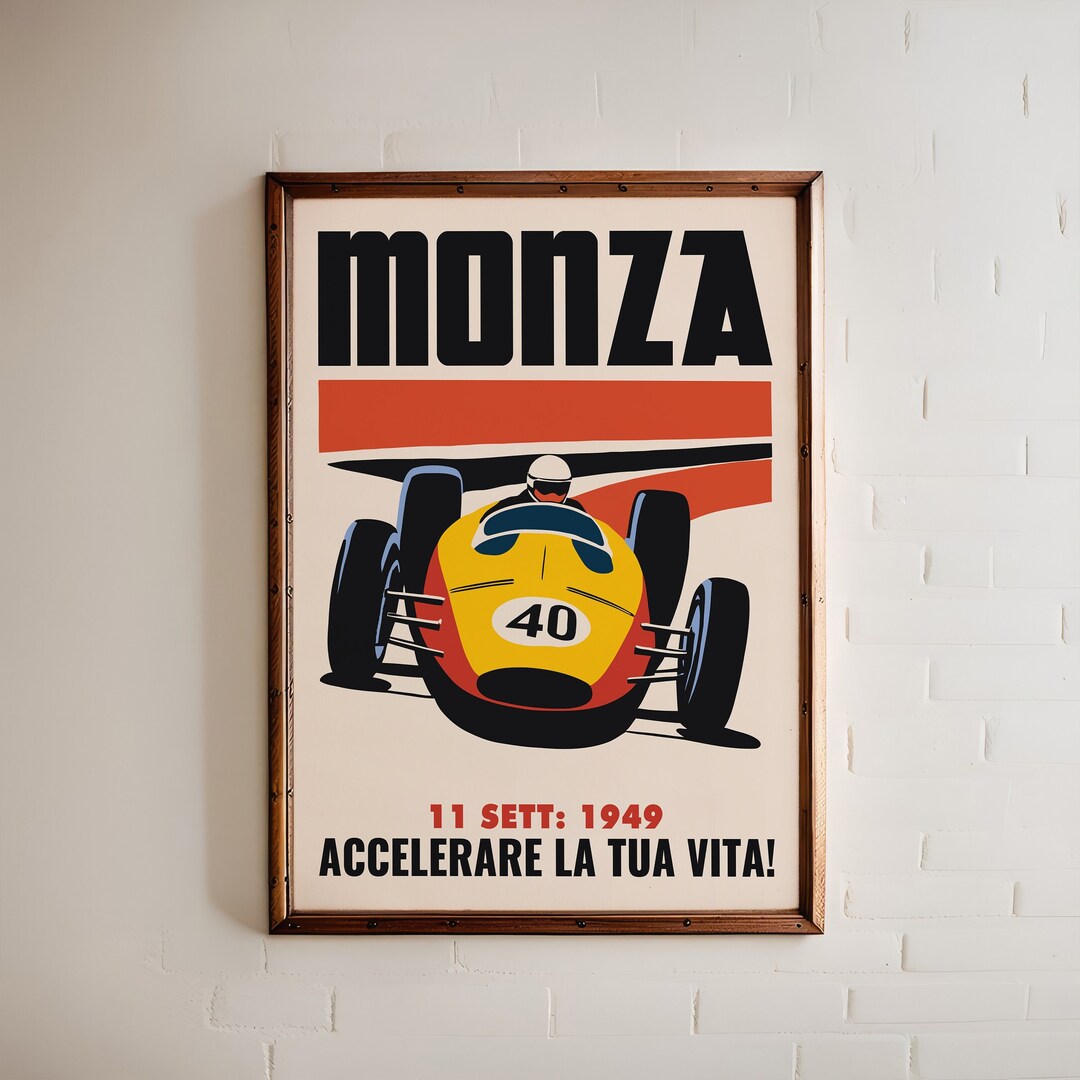 Retro 1949 Monza Race Car Poster, Vintage Wall Art Print, Accelerare La ...