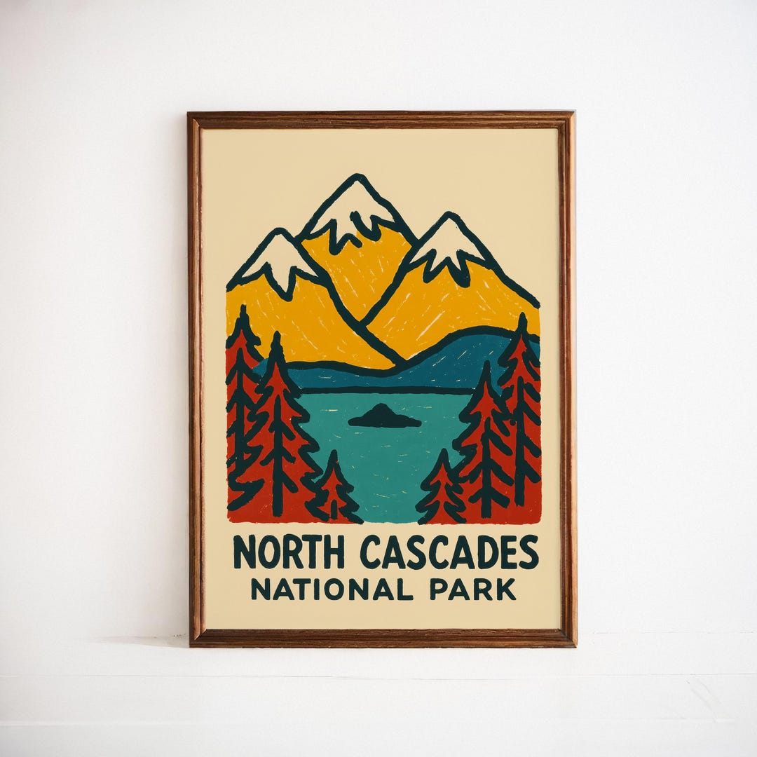 North Cascades National Park Poster: Retro Mountain Art Print - Etsy